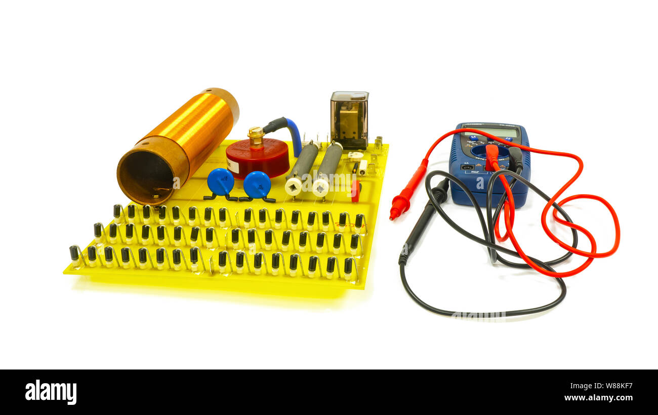 Large high-voltage electrical circuit board with radio elements. Nearby ...