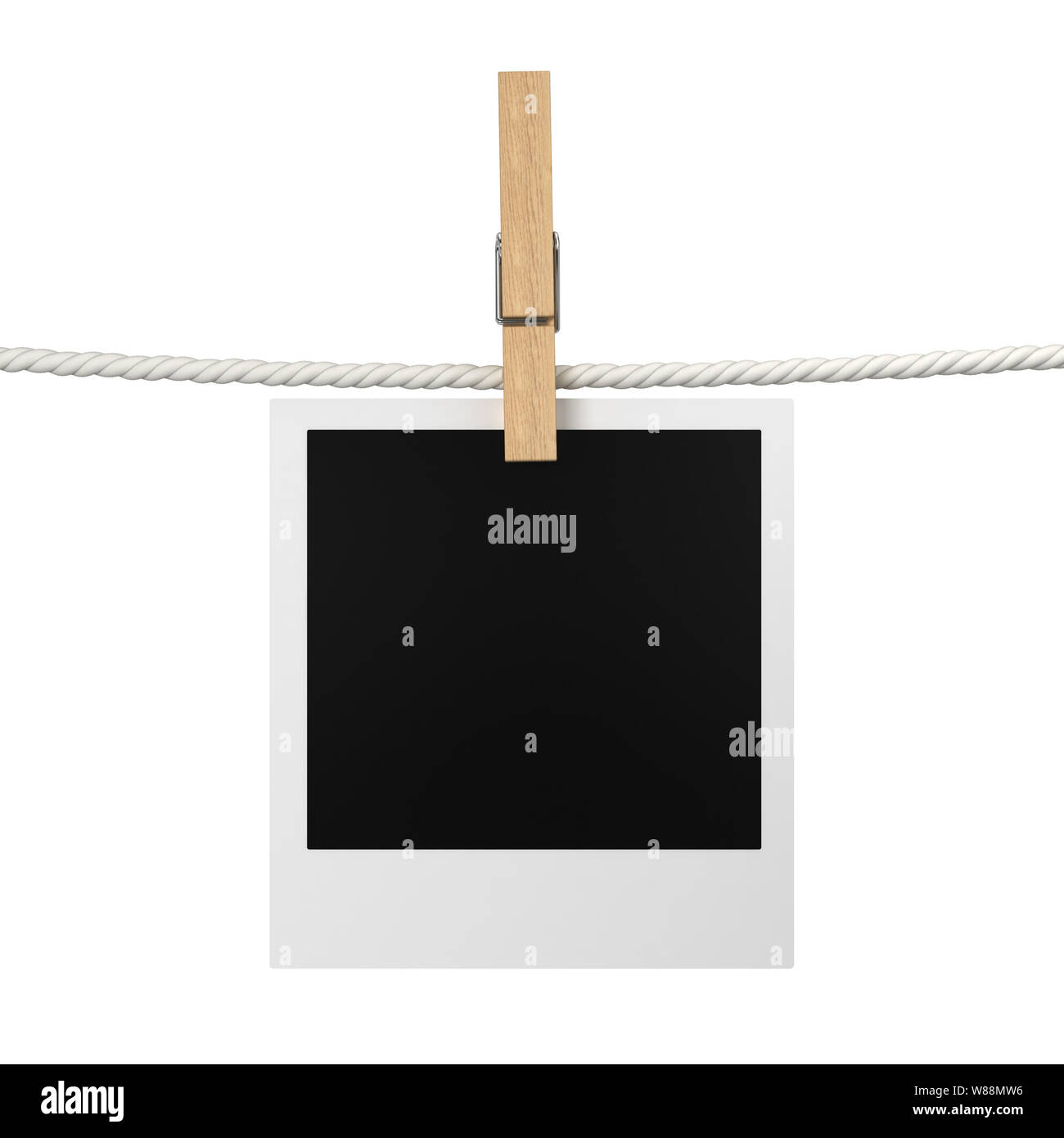 Photo hanging on a rope. 3d illustration isolated on white background ...