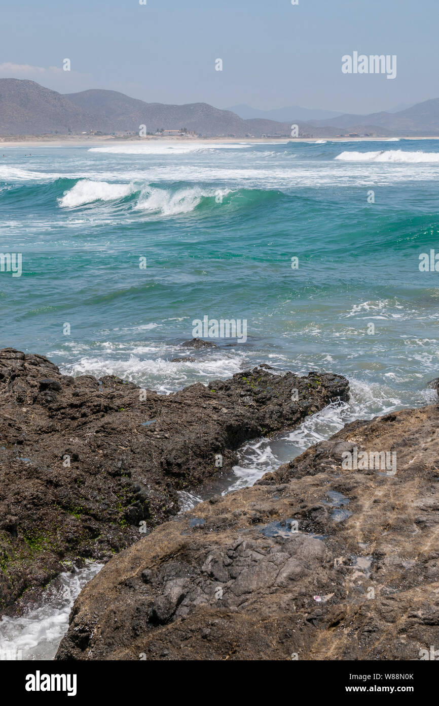 Sea and waves in a sunny morning at Los Cerritos Beach, Todos Santos ...