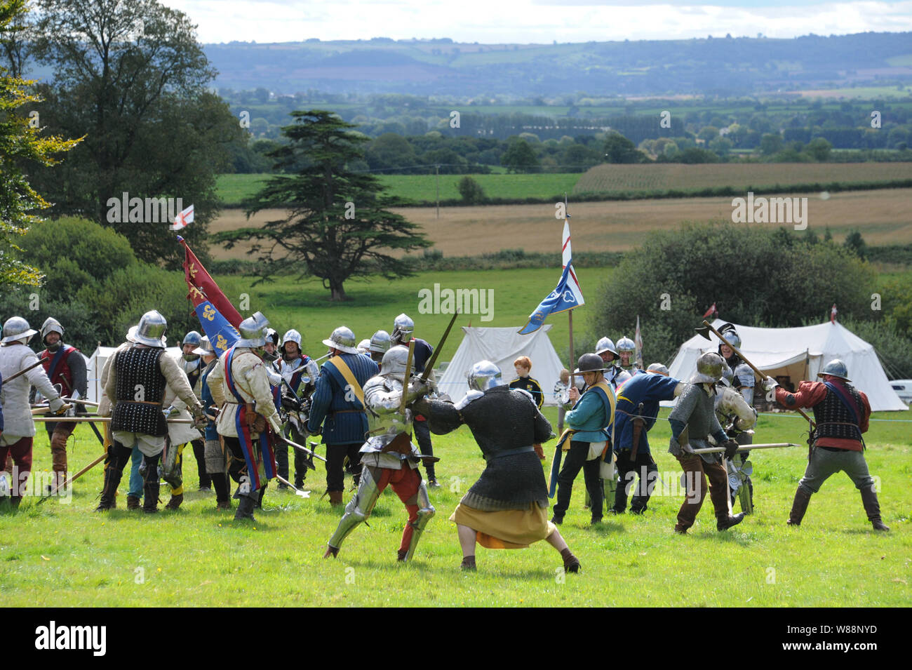 Re-enactment of the Battle of Mortimer Cross. Herefordshire Stock Photo ...
