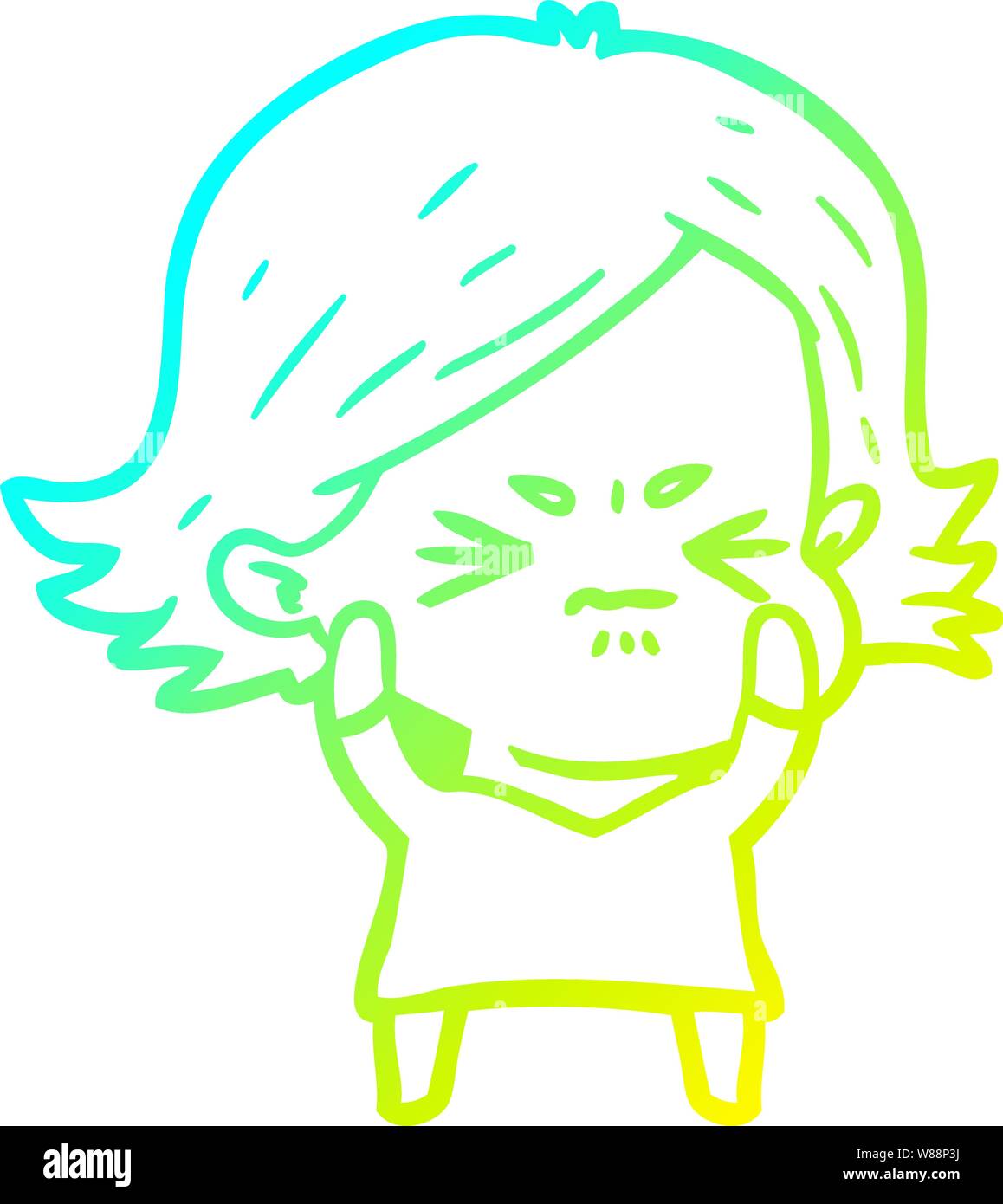 cold gradient line drawing of a cartoon angry woman Stock Vector Image ...