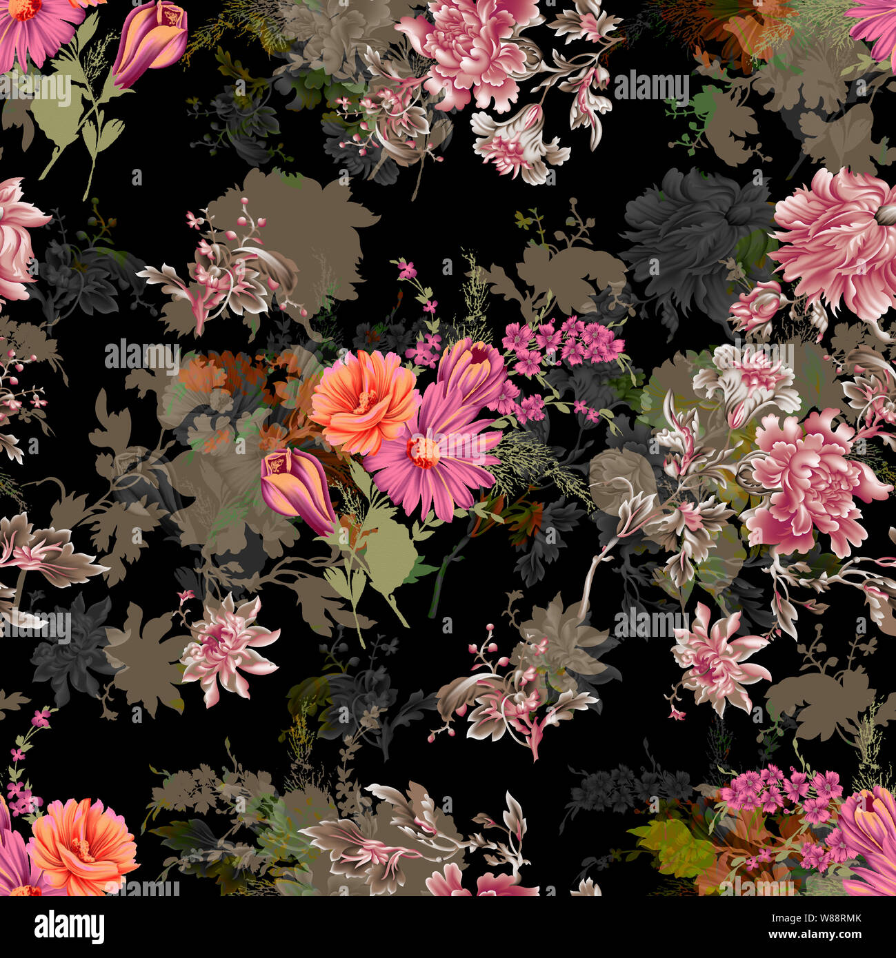 black ground with flower design digital print Stock Photo - Alamy
