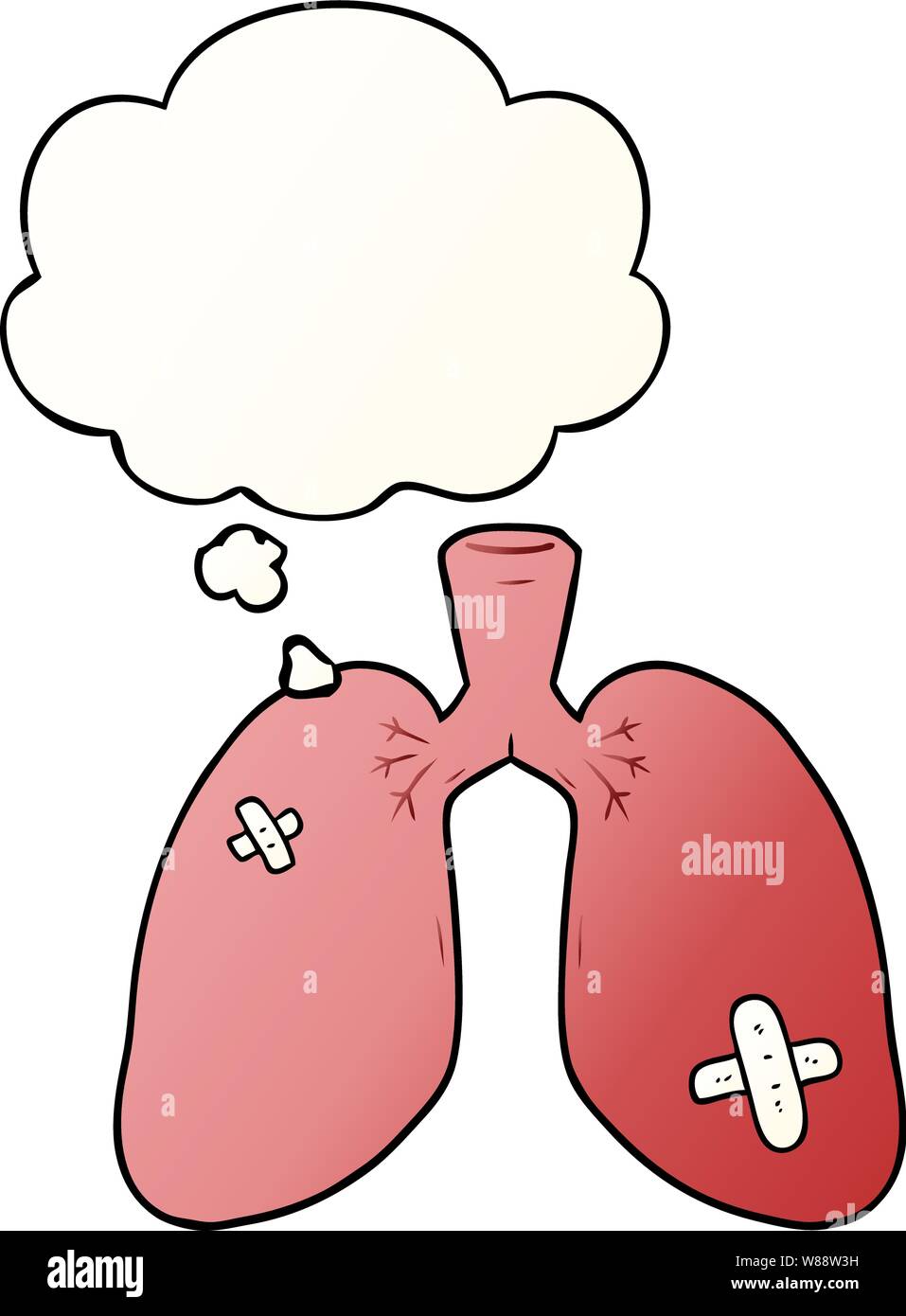 cartoon repaired lungs with thought bubble in smooth gradient style ...
