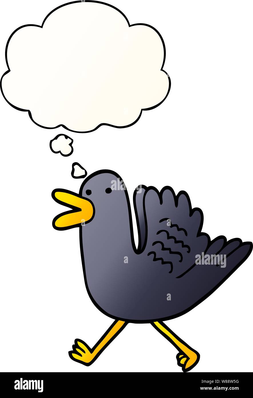 cartoon duck running with thought bubble in smooth gradient style Stock ...