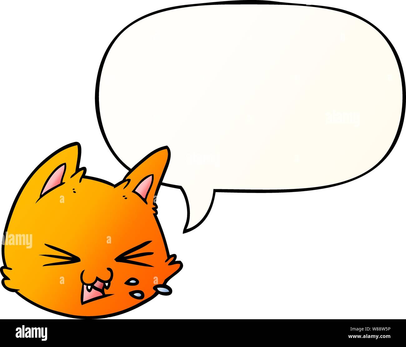 spitting cartoon cat face with speech bubble in smooth gradient style ...