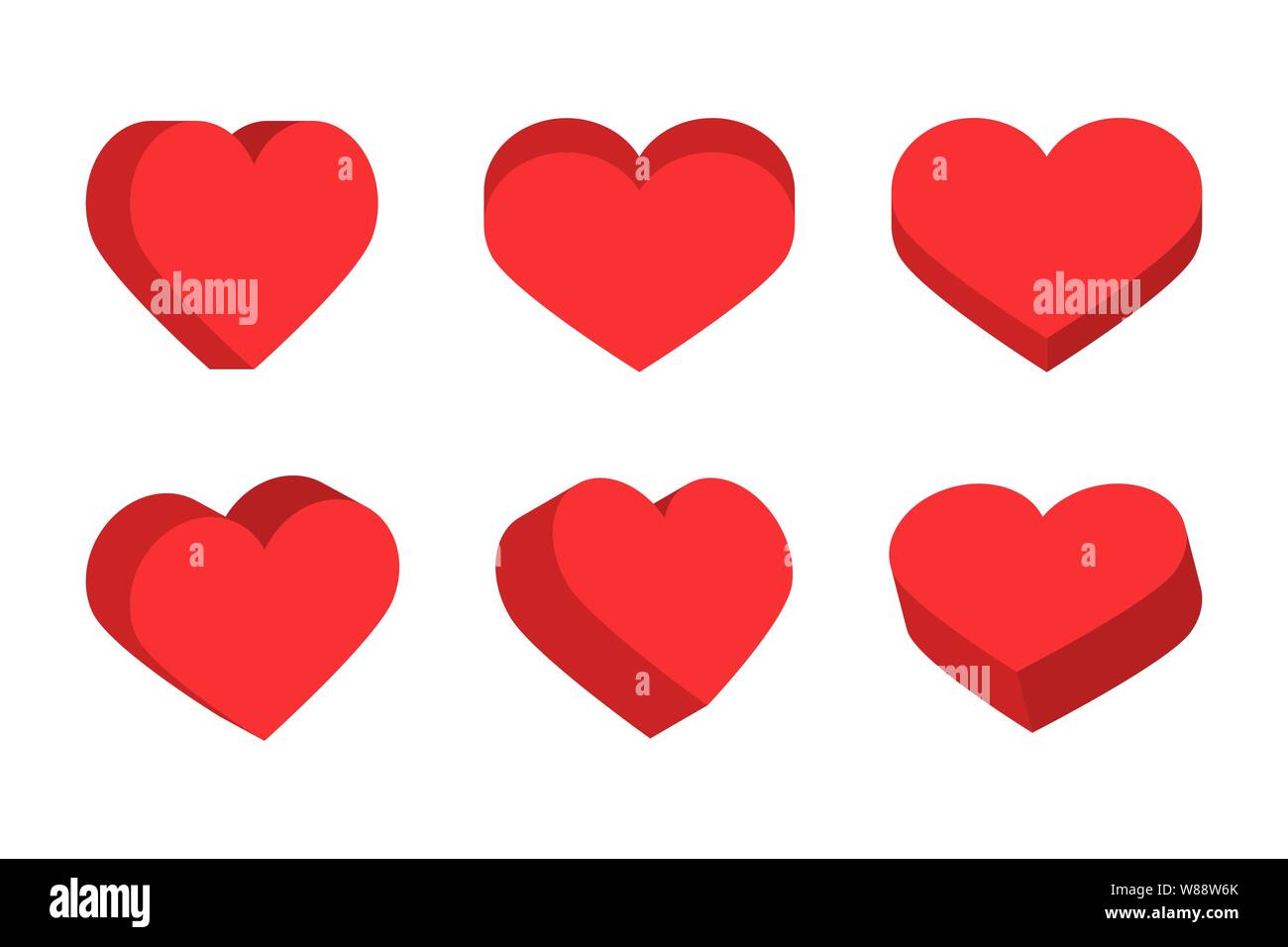 Red isometric hearts icon set, love symbol vector illustration Stock ...