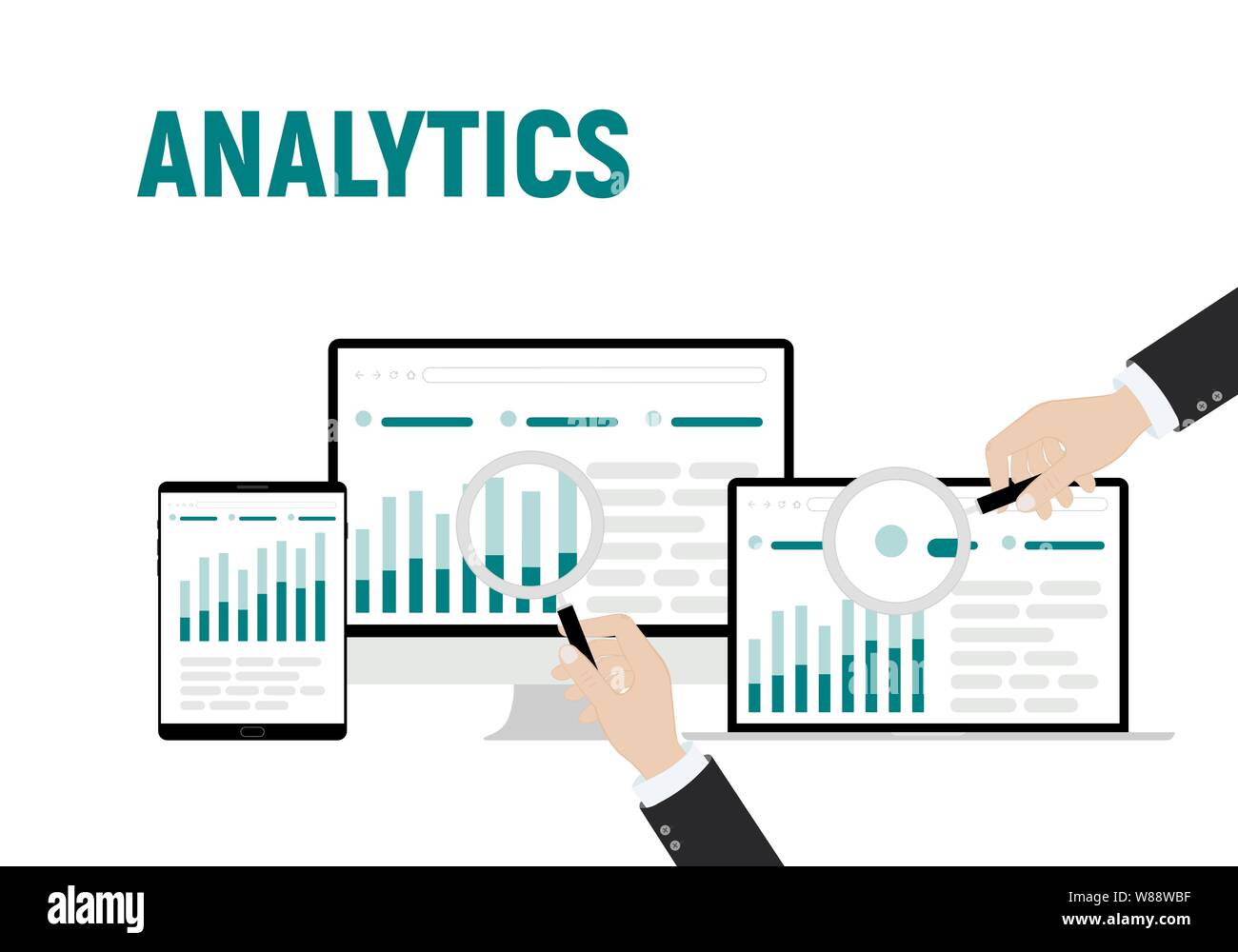 Vector illustration of Data analysis business information research ...