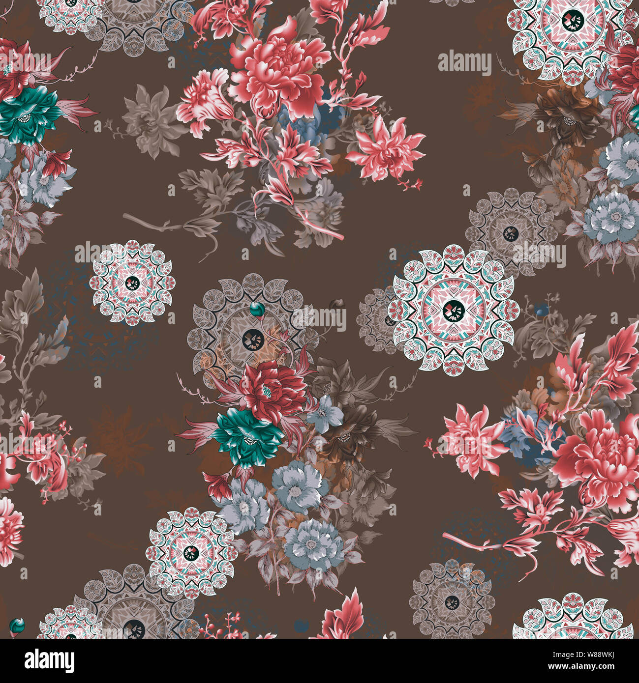 botanical flower seamless design digital print Stock Photo - Alamy