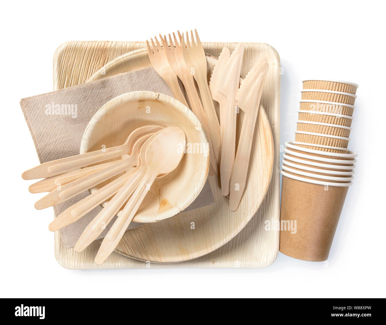 Eco friendly disposable tableware isolated on a white background Stock ...