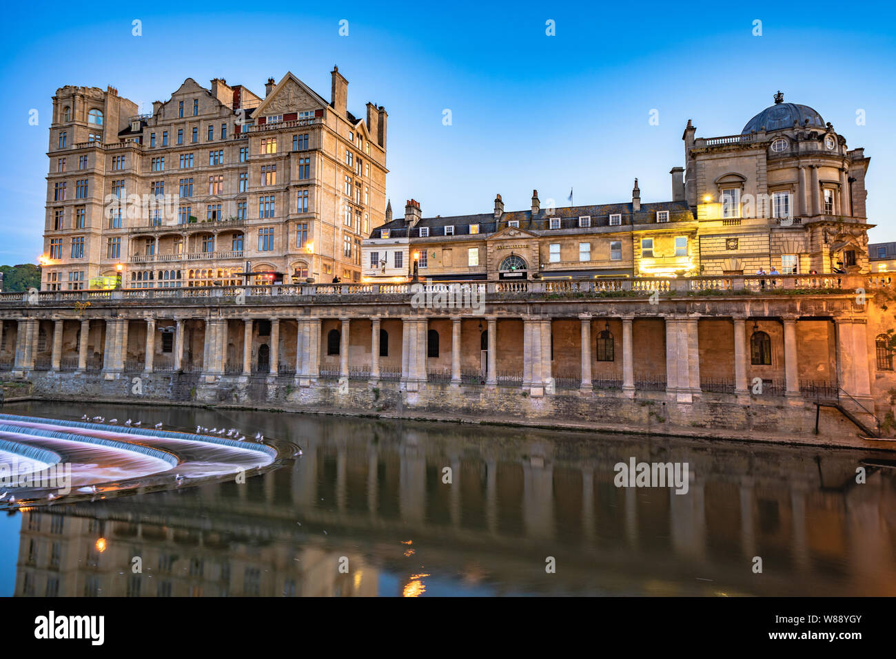 Evening view of historic riverside buildings in Bath Stock Photo - Alamy