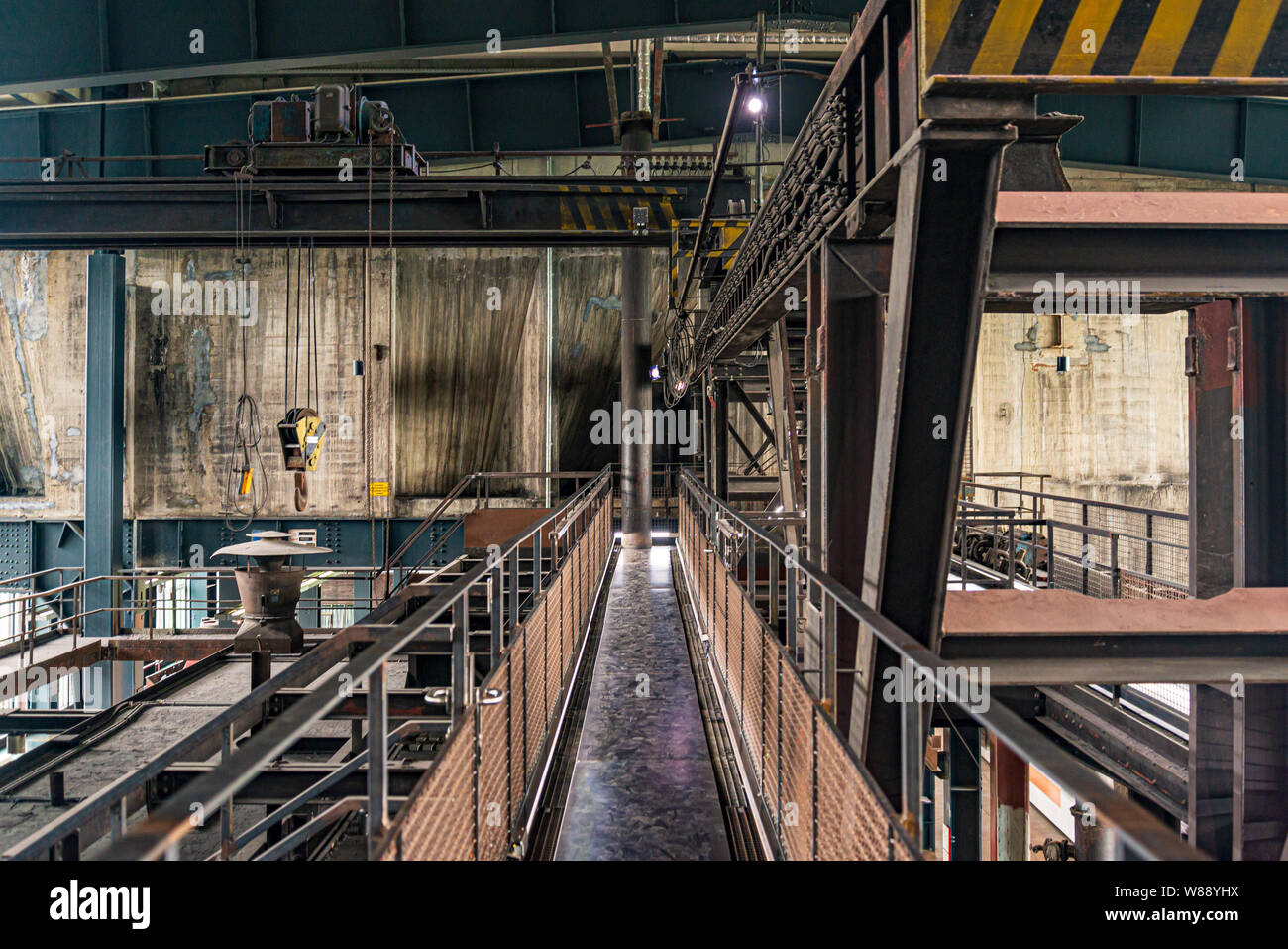 Typical interior view of former abandon coal mine industrial building ...