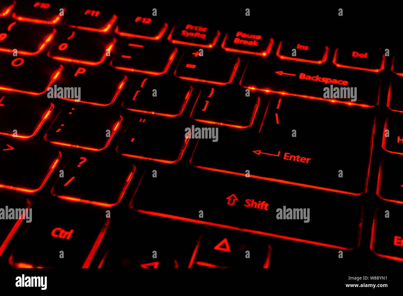 Keyboard with red back light Stock Photo - Alamy