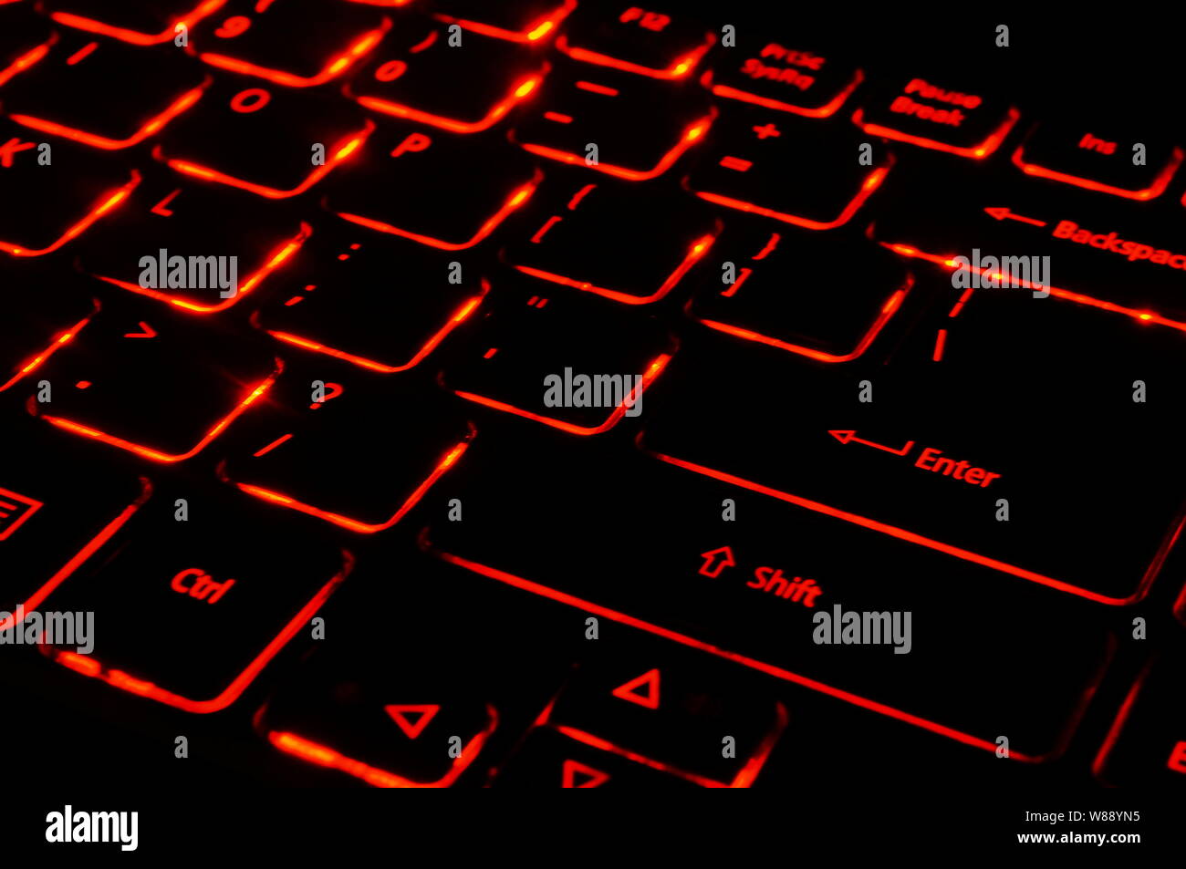 Keyboard with red back light Stock Photo - Alamy