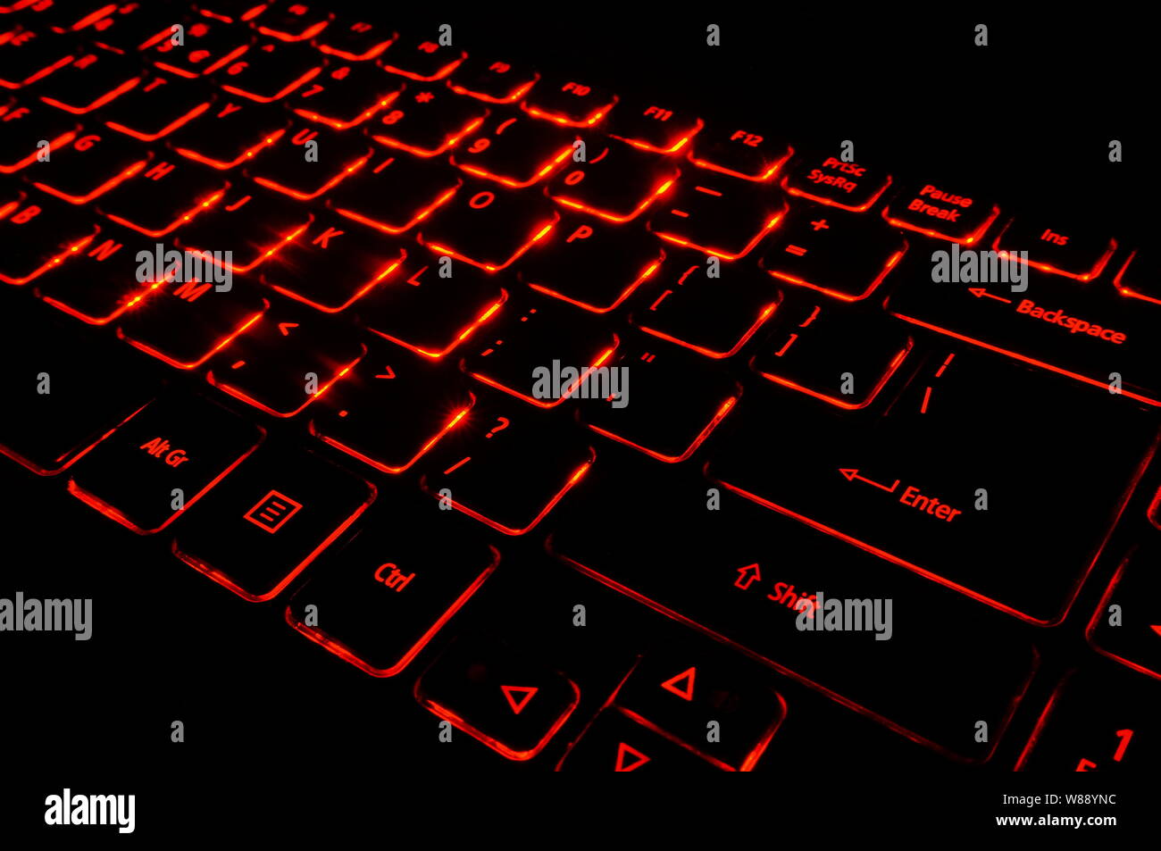 Keyboard with red back light Stock Photo - Alamy