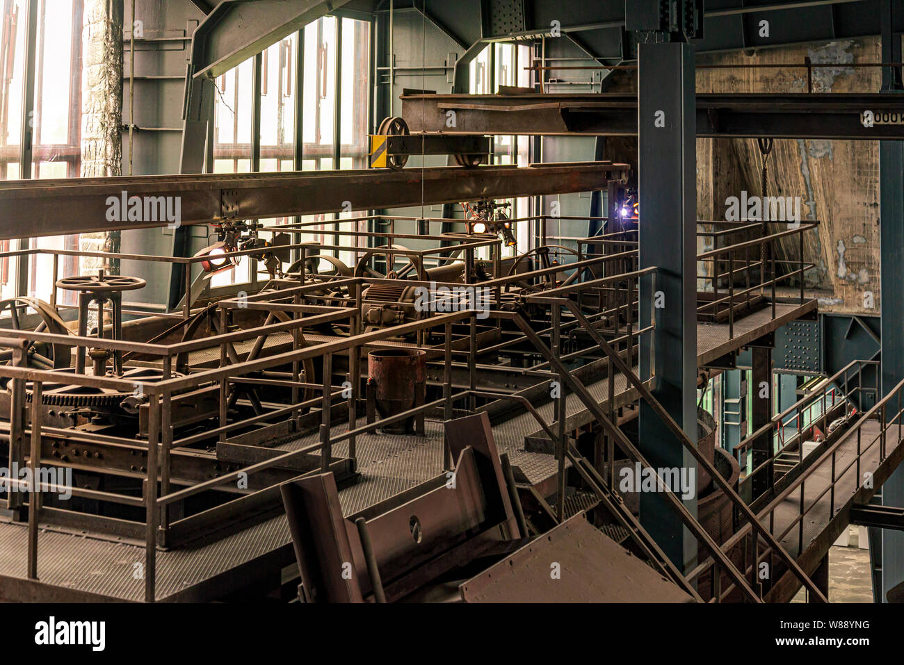 Typical interior view of former abandon coal mine industrial building ...