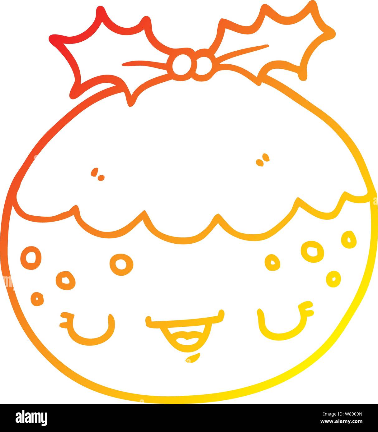 warm gradient line drawing of a cute cartoon christmas pudding Stock ...