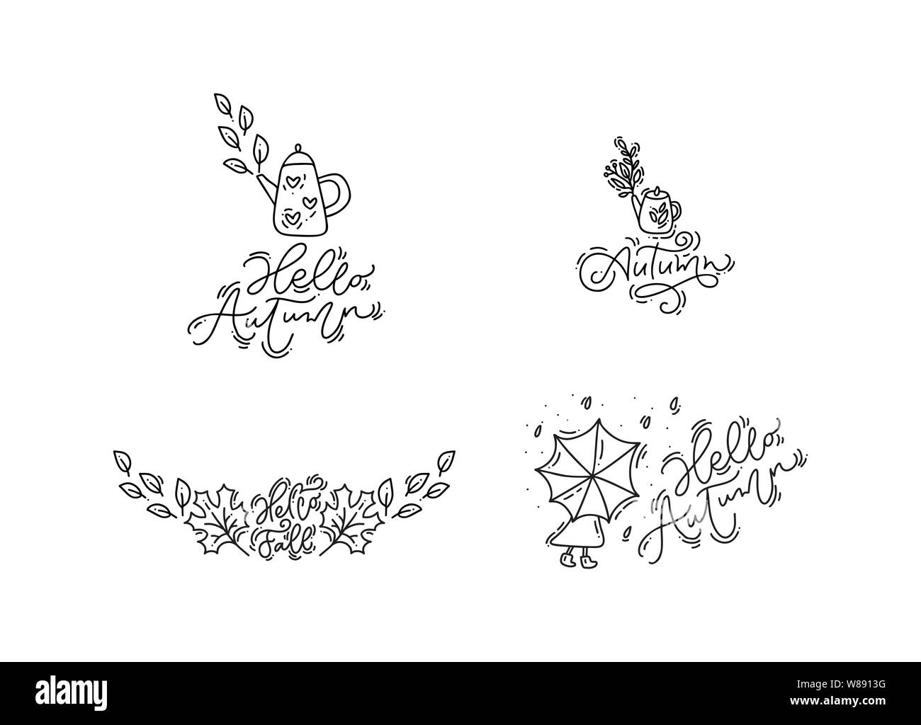 Bundle set of vector monoline autumn calligraphy phrases and elements ...