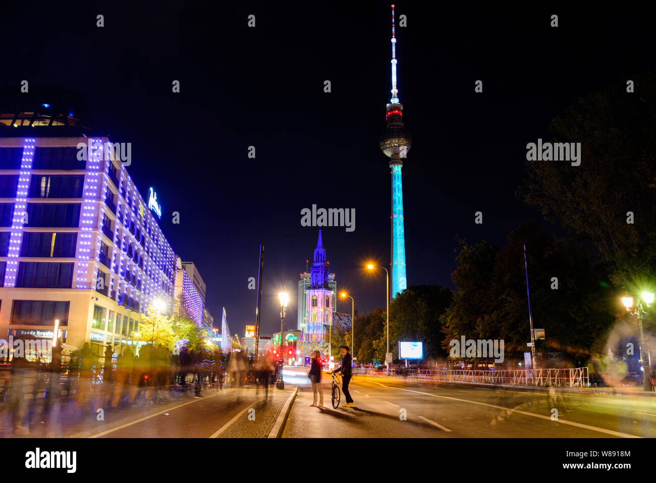 Night view of people and activity on Liebknecht Bridge during Festival ...