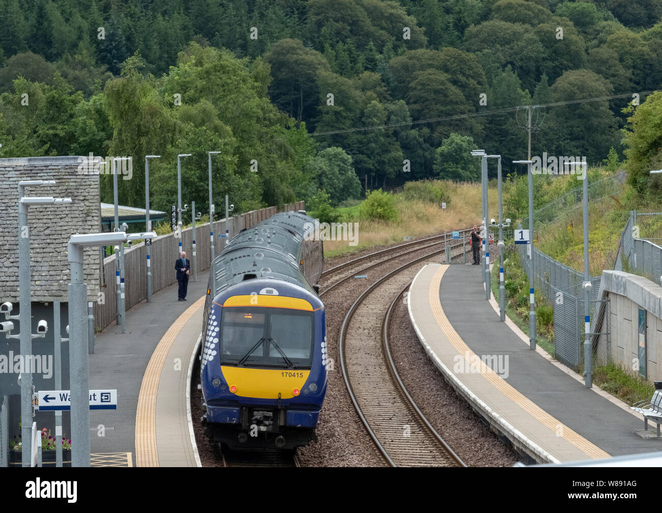 Scotrail train arriving at Stow station, Scottish Borders Stock Photo ...