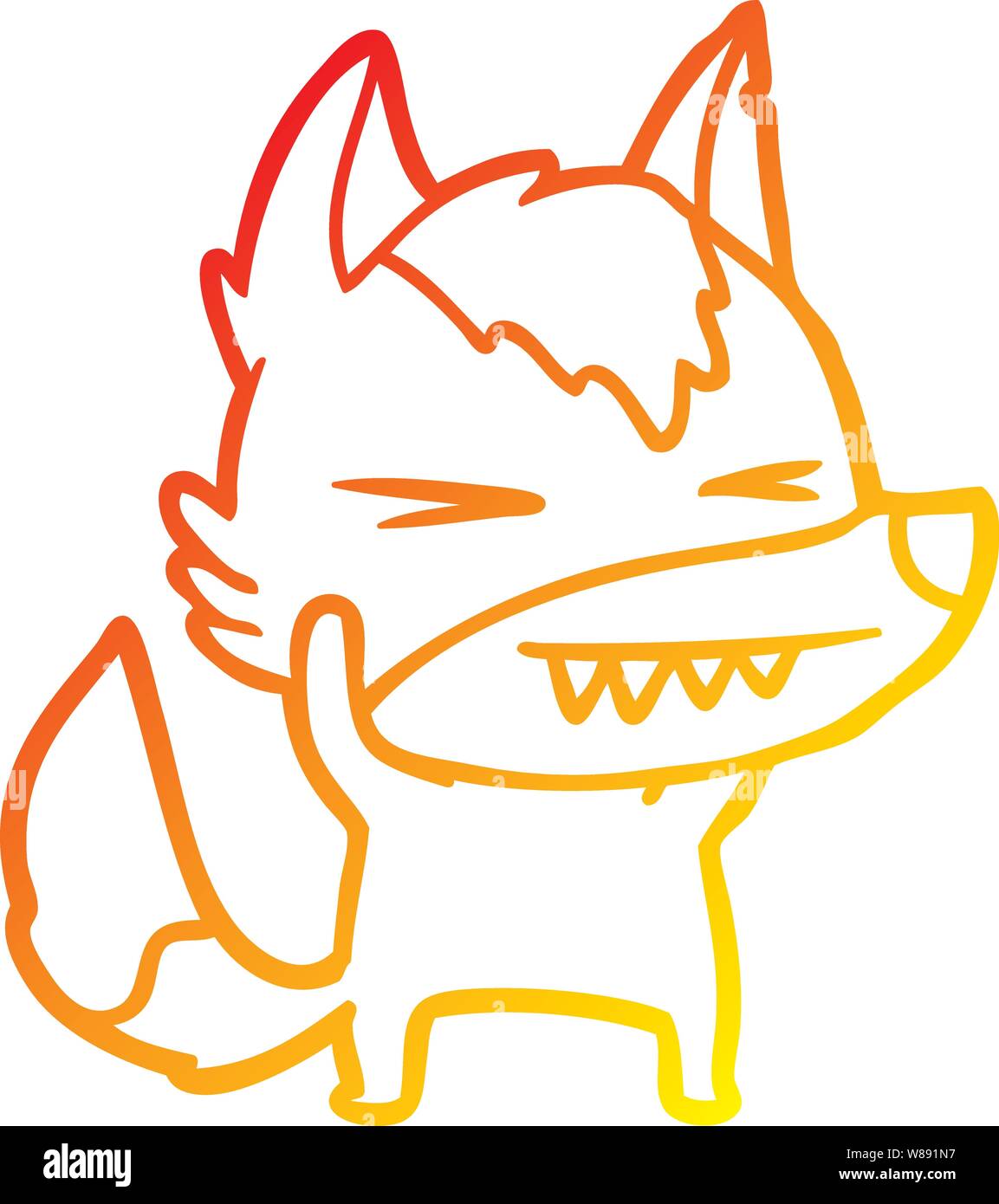 warm gradient line drawing of a angry wolf cartoon Stock Vector Image ...