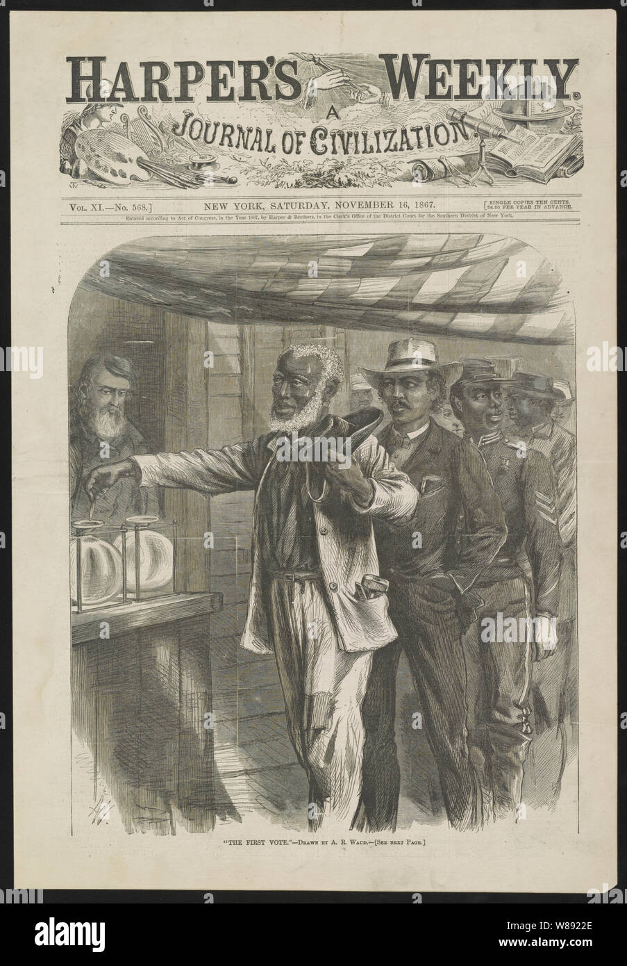 The first vote / AW monogram ; drawn by A.R. Waud Stock Photo - Alamy