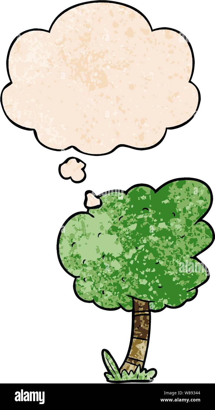 cartoon tree with thought bubble in grunge texture style Stock Vector ...