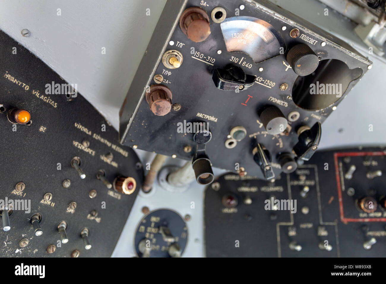 Cockpit of an old soviet propeller airplane Stock Photo - Alamy