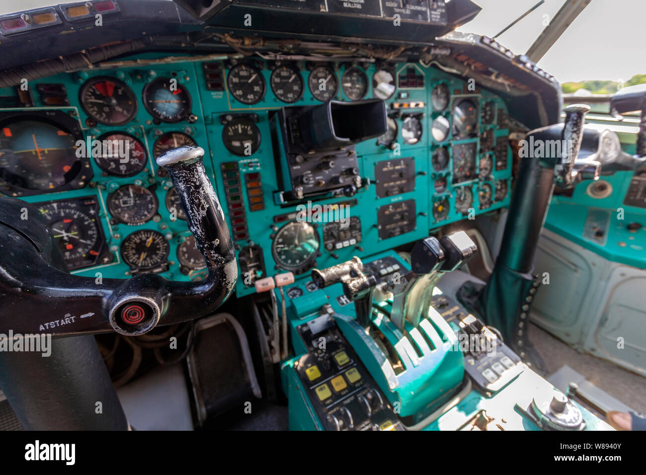 Cockpit of an old russian airplane Stock Photo - Alamy