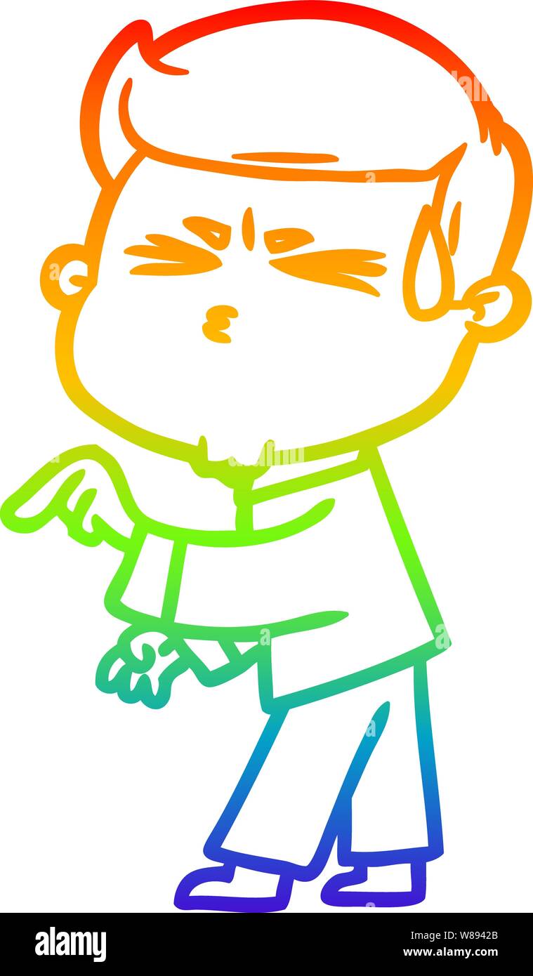 rainbow gradient line drawing of a cartoon man sweating Stock Vector ...