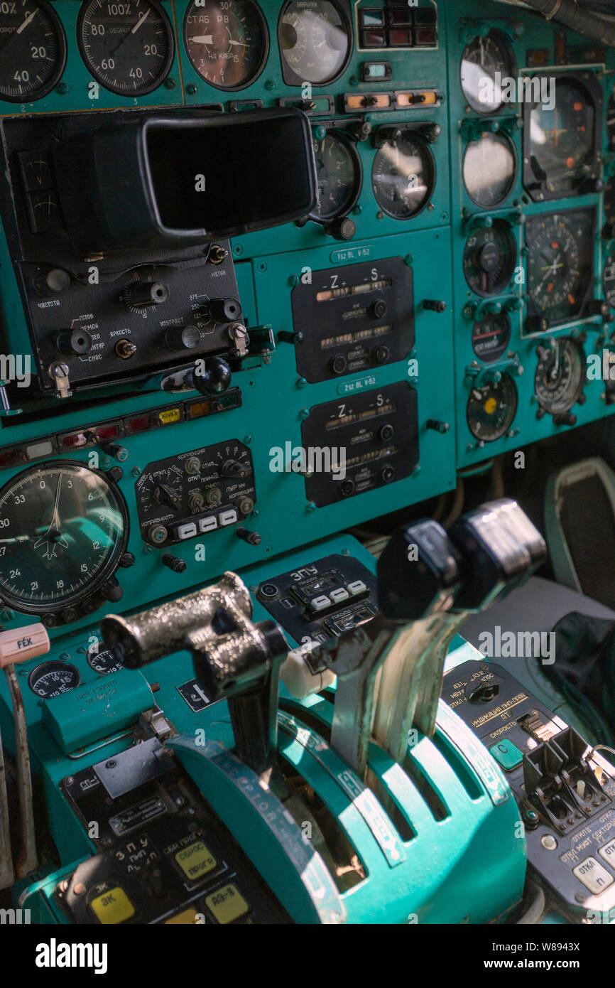 Cockpit of an old russian airplane Stock Photo - Alamy