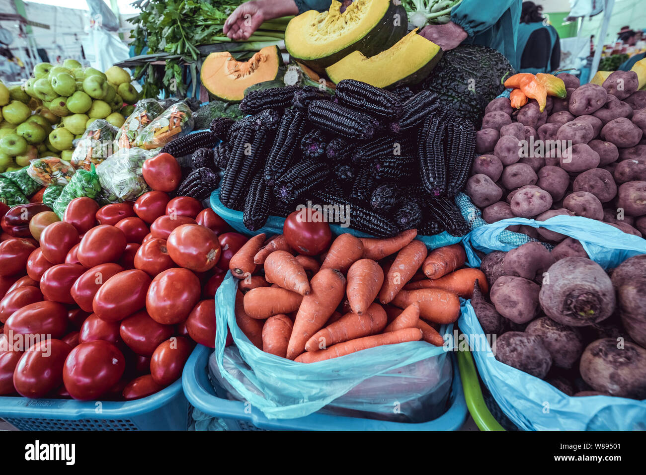 Fresh fruits and vegetables at local Market in Peru Stock Photo - Alamy