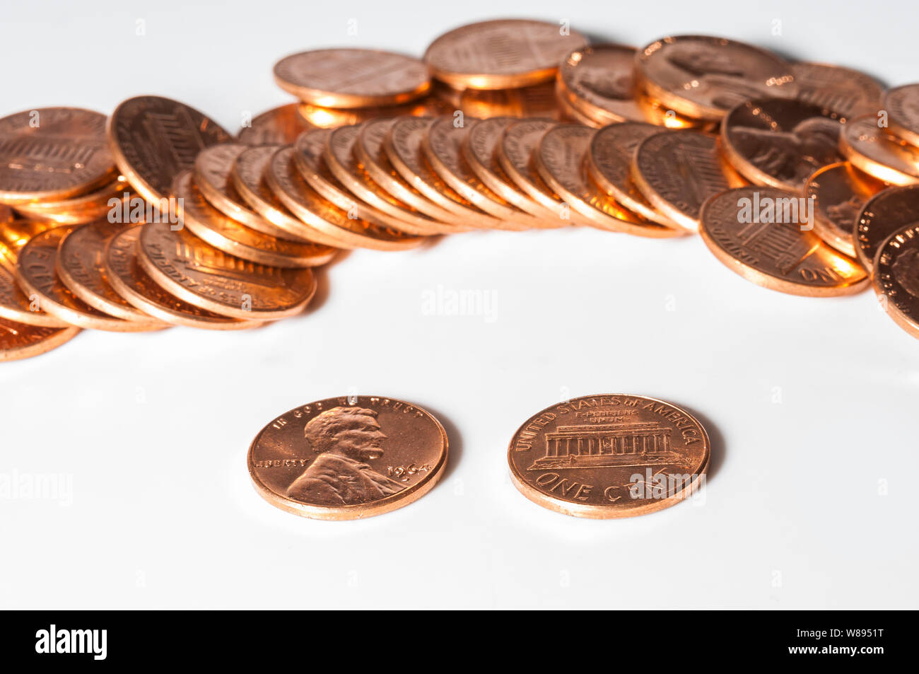 United States 1964 D Pennies in good condition, on a white background ...