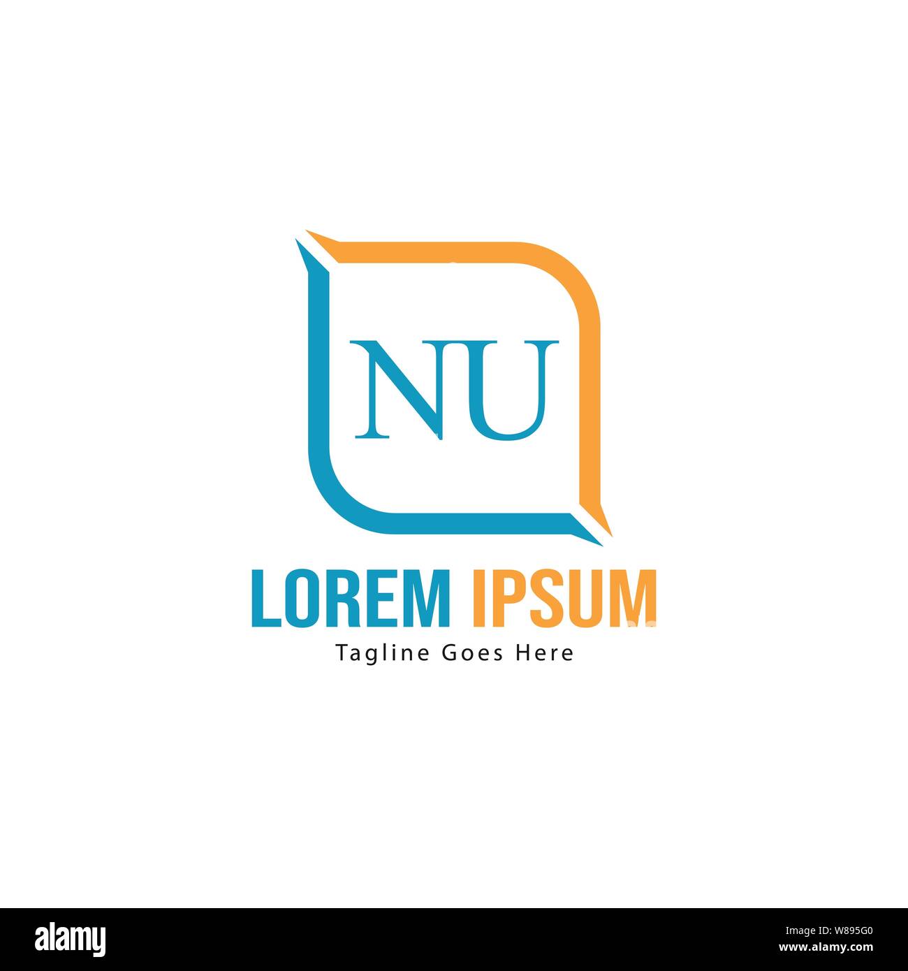 Initial NU logo template with modern frame. Minimalist NU letter logo ...