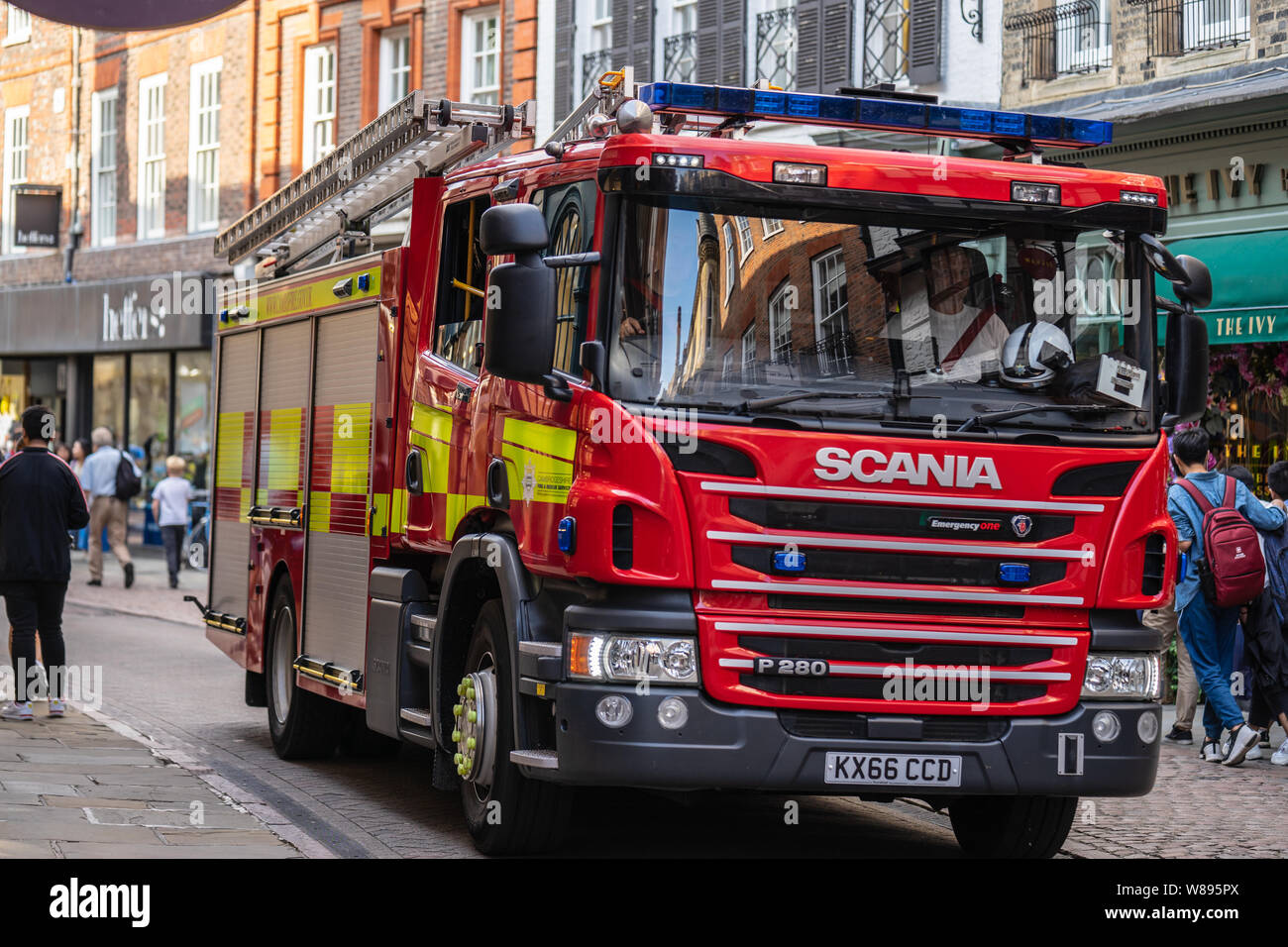 Cambridge, UK, August 1, 2019. Fire appliances also known as fire ...