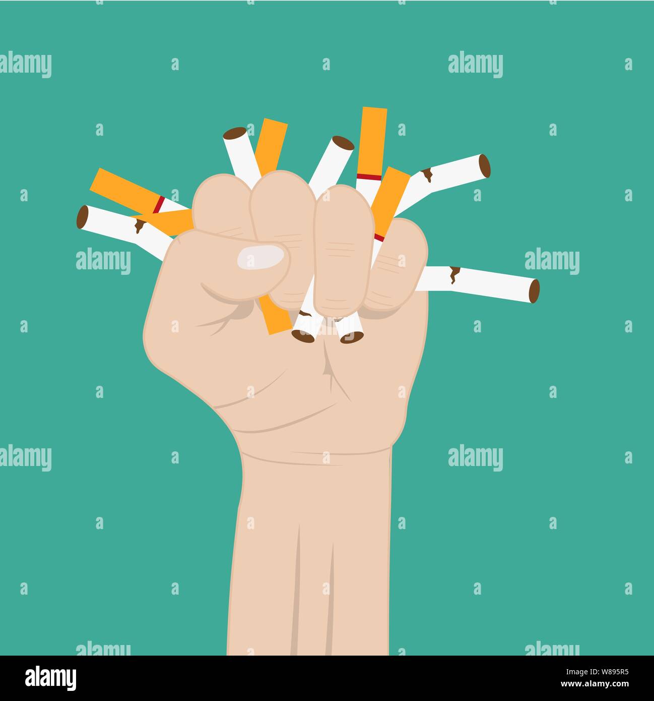 Cigarettes in fist hand. giving up smoking. stop smoking concept ...
