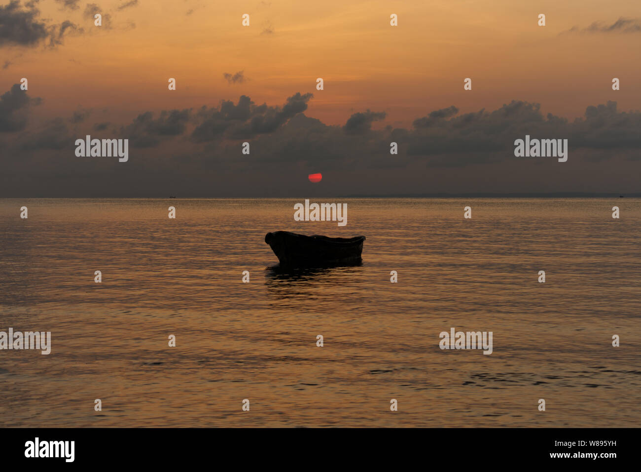 Lonely Boat at Sunset, Police Beach, Koh Rong Island, Sihanoukville ...