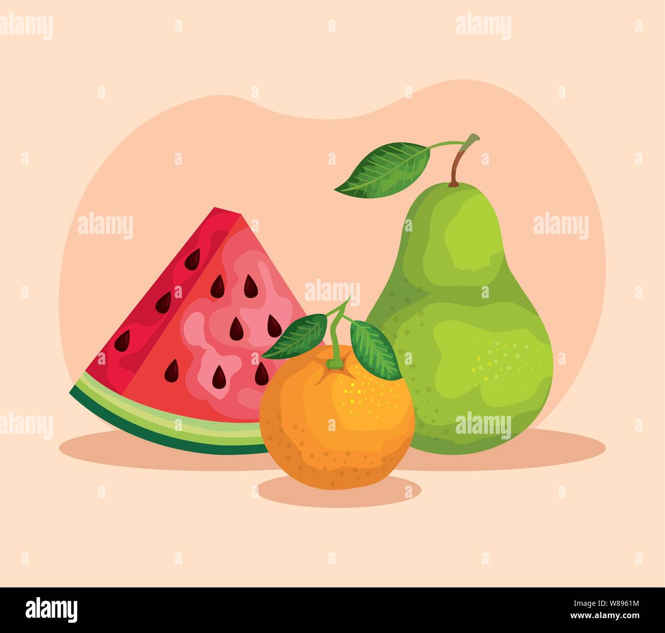 organic watermelon with orange and pear fruits Stock Vector Image & Art ...