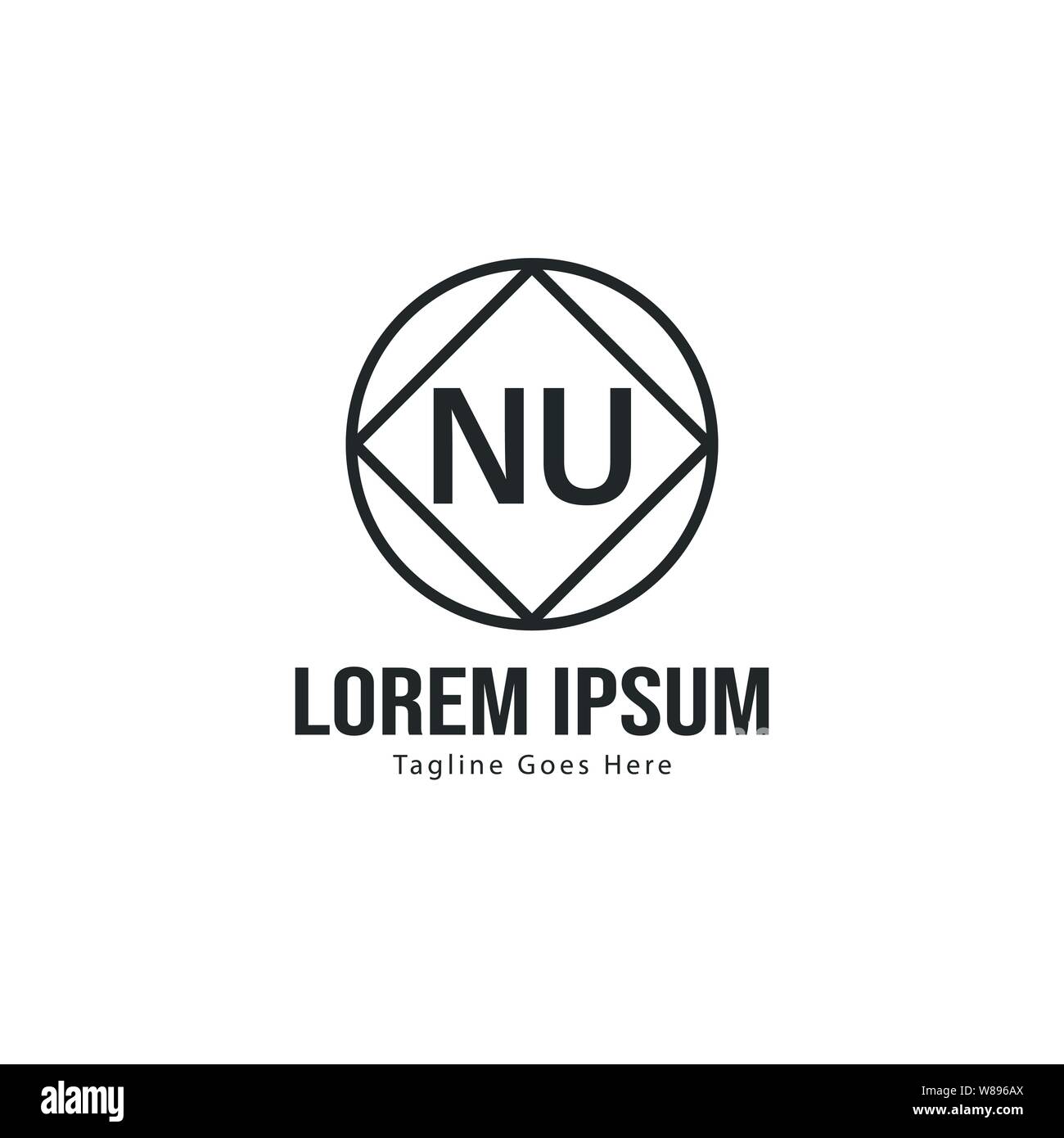 Initial NU logo template with modern frame. Minimalist NU letter logo ...
