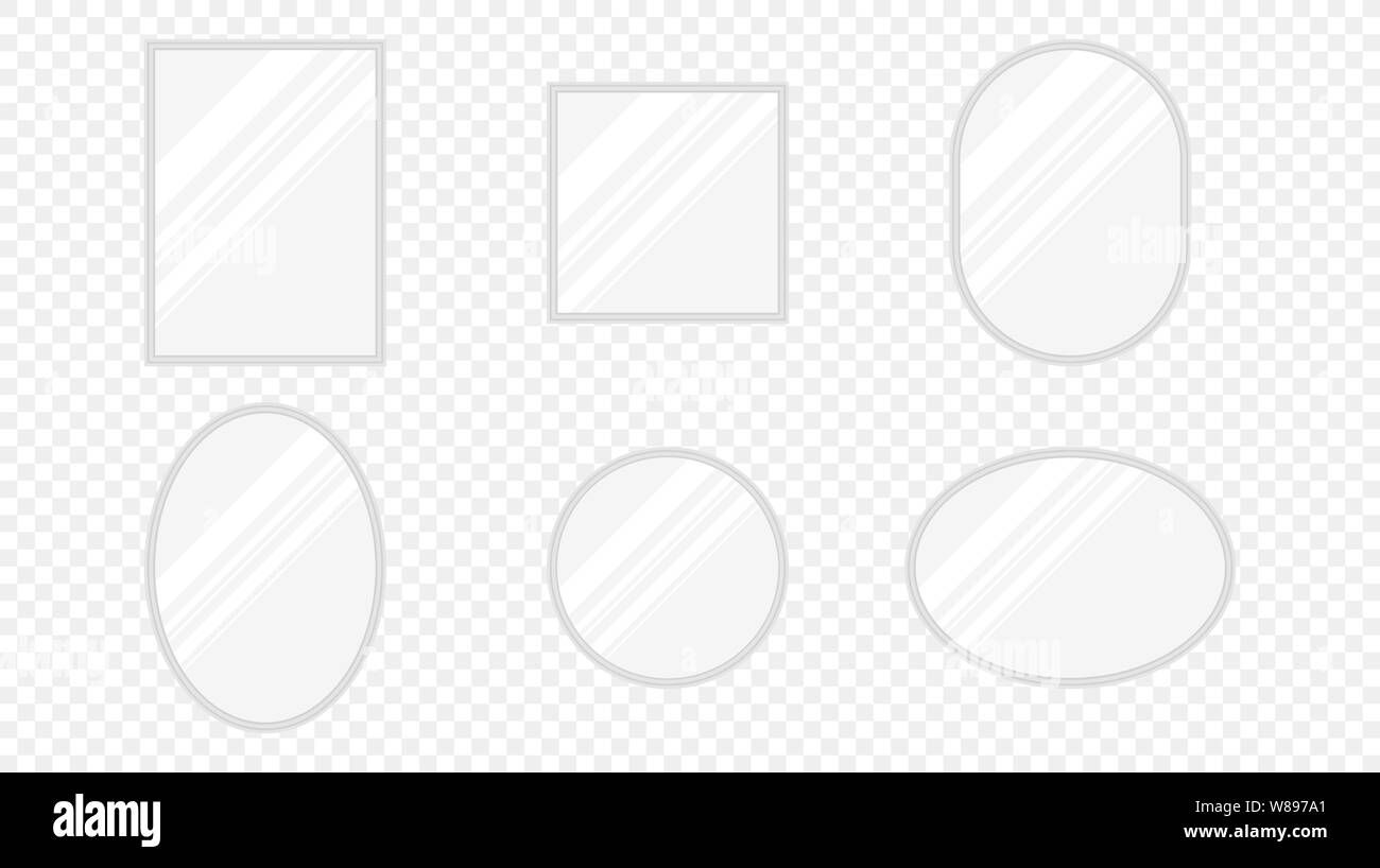 Vector realistic mirrors set with blurry reflection. Mirror frames or ...