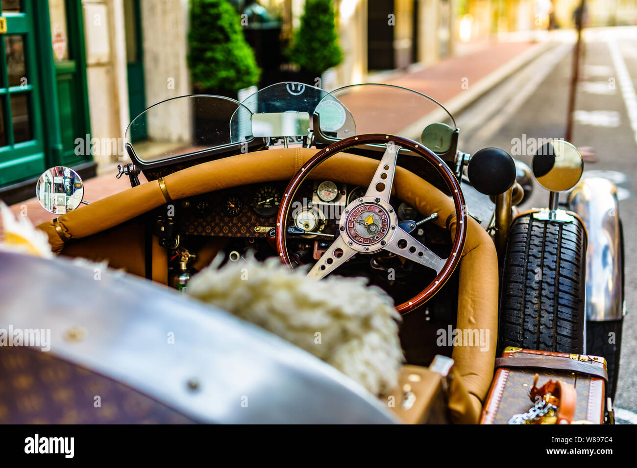 Monte Carlo, Monaco – 2019. Vintage car on the road in downtown Monte ...