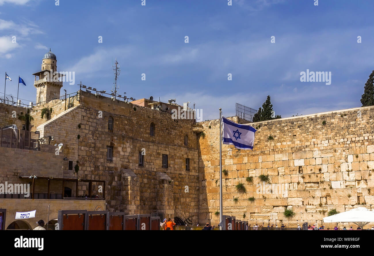 Western wall. Israel flag on wailing wall background Israel Jerusalem ...