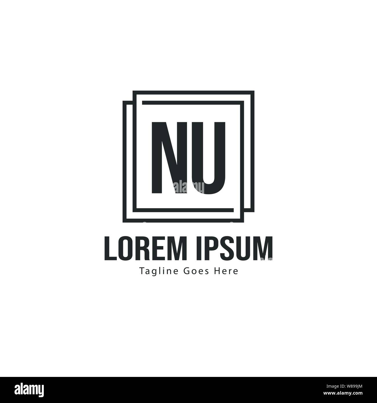 Initial NU logo template with modern frame. Minimalist NU letter logo ...