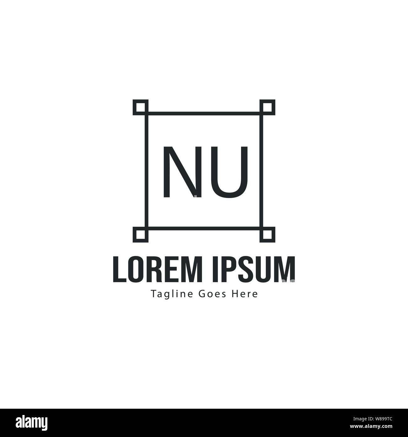 Initial NU logo template with modern frame. Minimalist NU letter logo ...