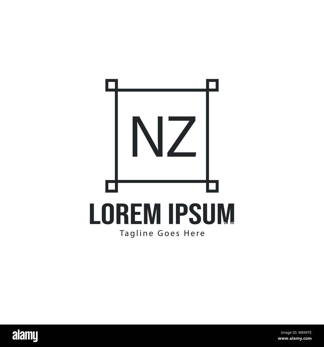 Initial NZ logo template with modern frame. Minimalist NZ letter logo ...
