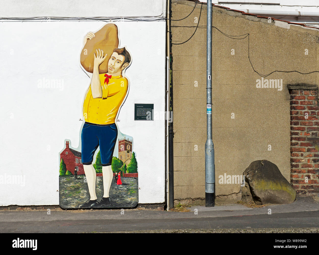 Mural of William Bradley, the Yorkshire Giant, and the stone he ...