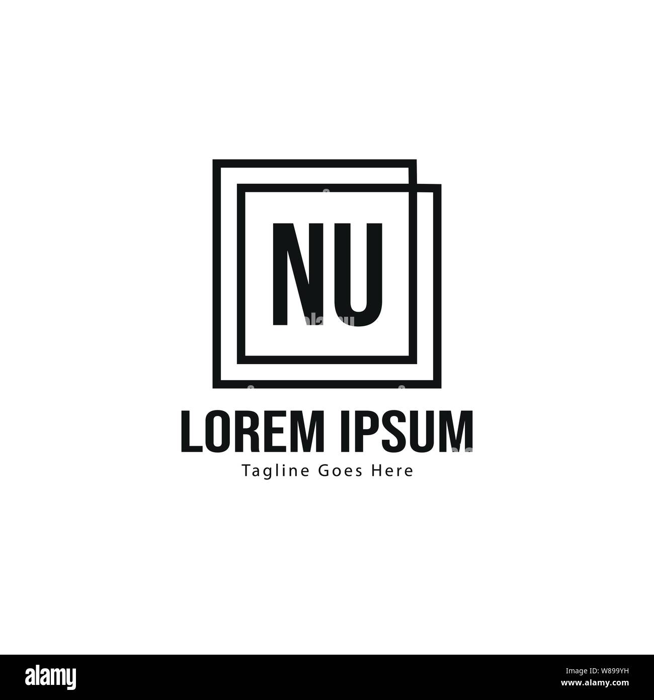 Initial NU logo template with modern frame. Minimalist NU letter logo ...