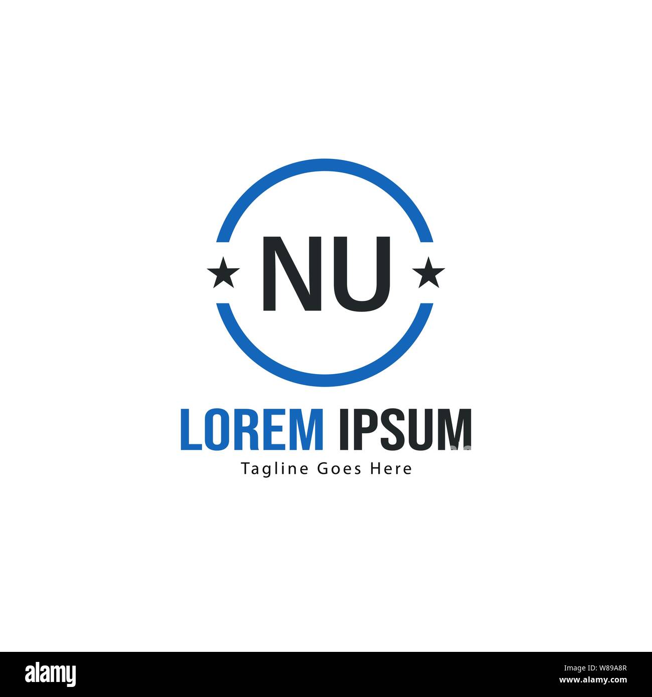 Initial NU logo template with modern frame. Minimalist NU letter logo ...