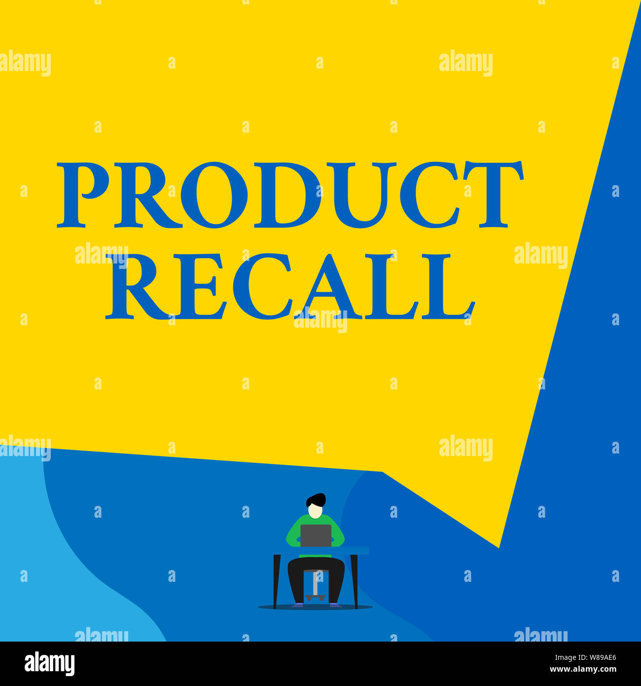 Writing note showing Product Recall. Business concept for Request by a ...