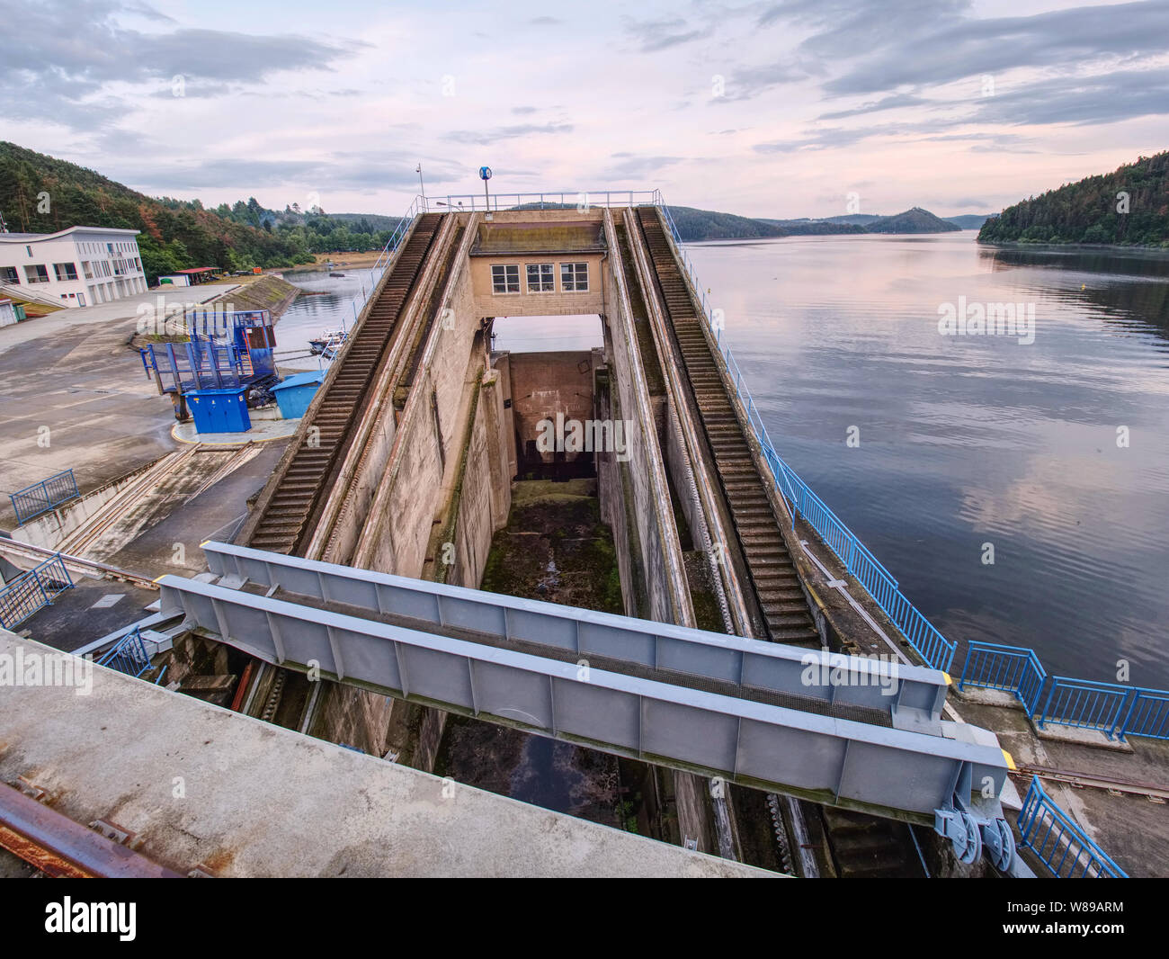 Detail concrete parts of Orlik dam building, Czech republic, Europe ...
