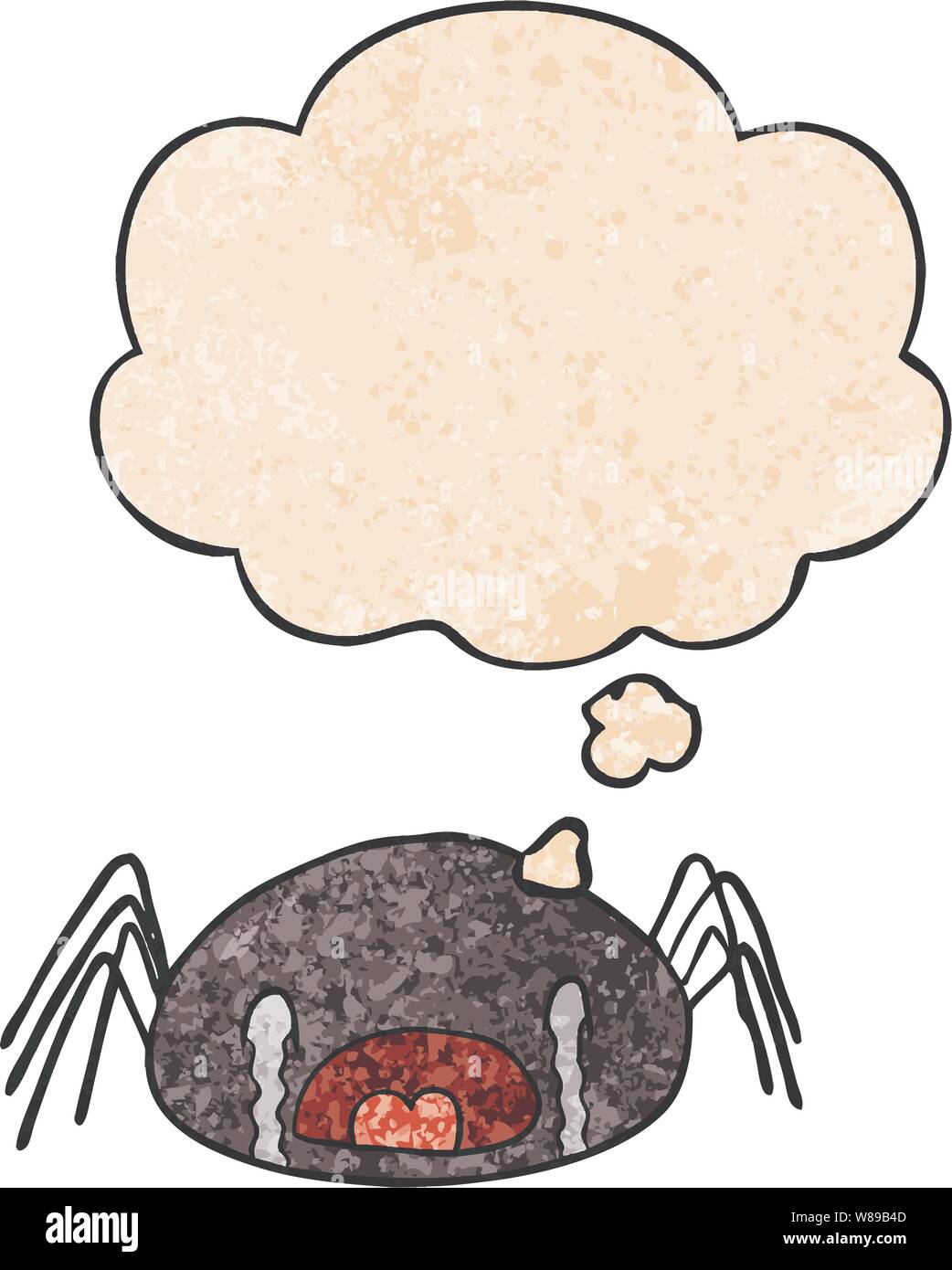 cartoon crying spider with thought bubble in grunge texture style Stock ...